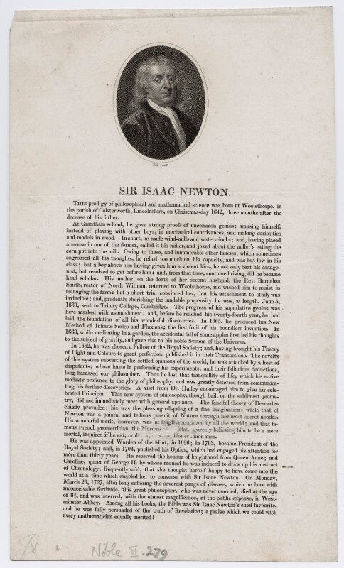 Sir Isaac Newton Portrait Print – National Portrait Gallery Shop